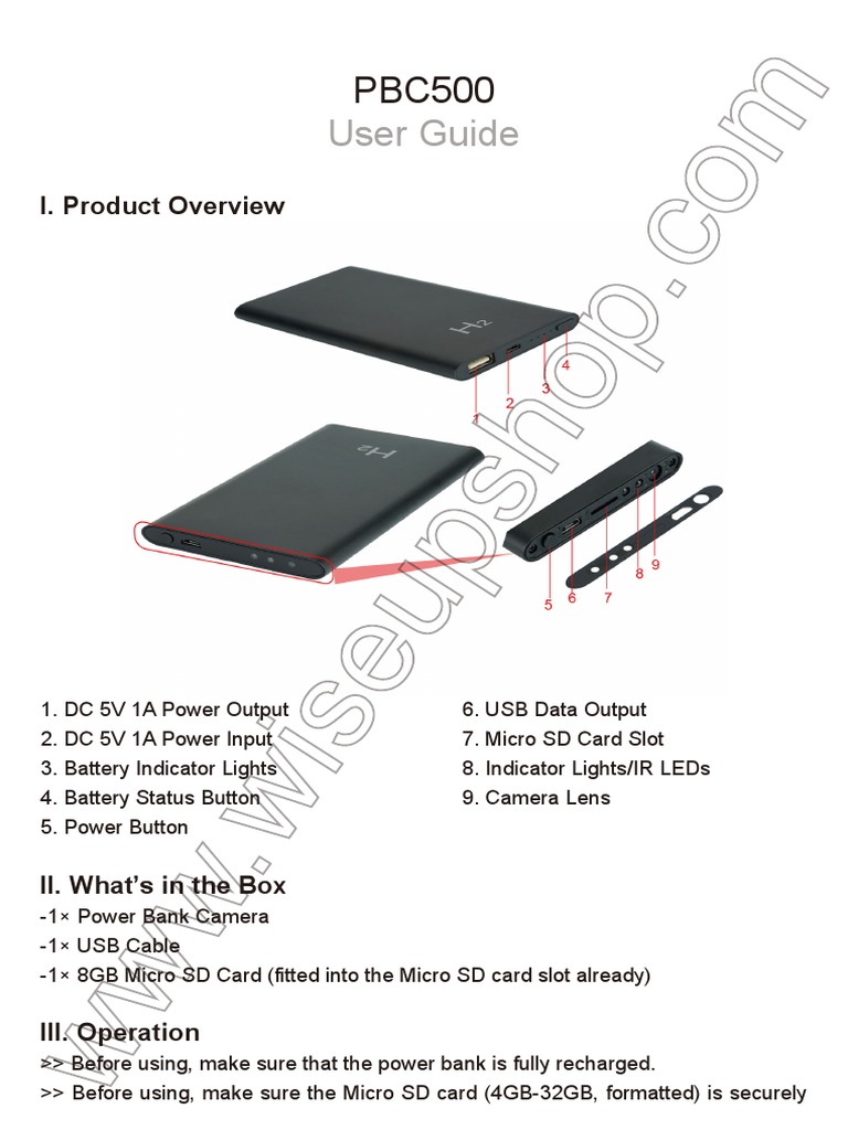 H2 Power Bank Camera User Manual | PDF | Battery Charger | Camera
