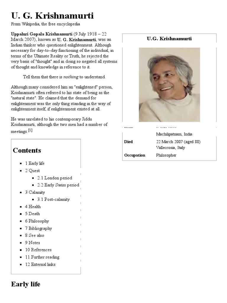 U. G. Krishnamurti: Uppaluri Gopala Krishnamurti (9 July 1918 - 22 ...