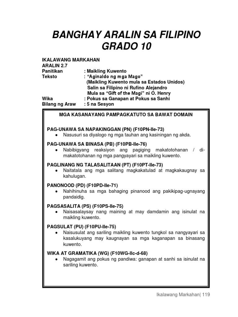 Filipino 10 Aralin 2.7