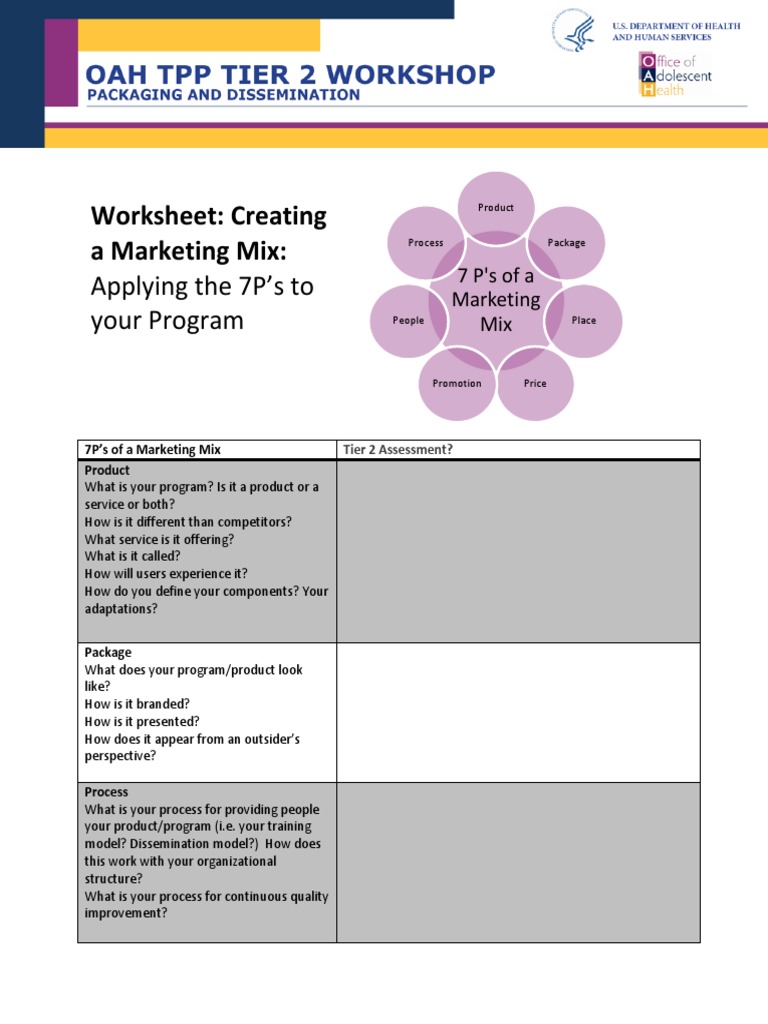 Worksheet: Creating A Marketing Mix:: Applying The 7P's To Your Program ...