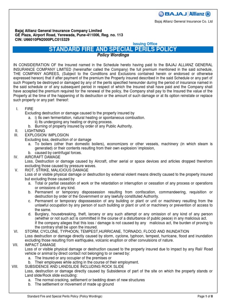Standard Fire and Special Perils Policy | PDF | Insurance | Arbitration