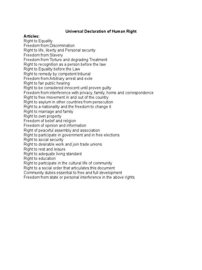 Universal Declaration of Human Right Articles | PDF