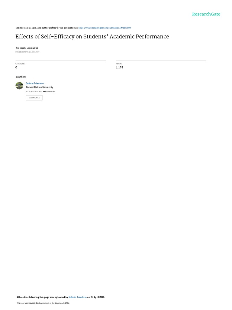 Effects of Self-Efficacy On Students' Academic Performance | PDF | Self ...