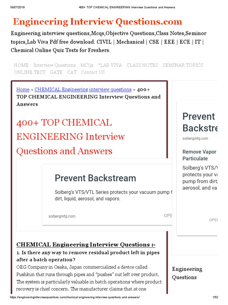 Chemical Engineering Interview Questions | PDF | Heat Exchanger ...