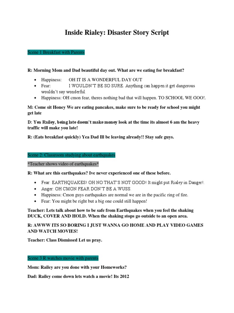 Inside Rialey: Disaster Story Script | PDF