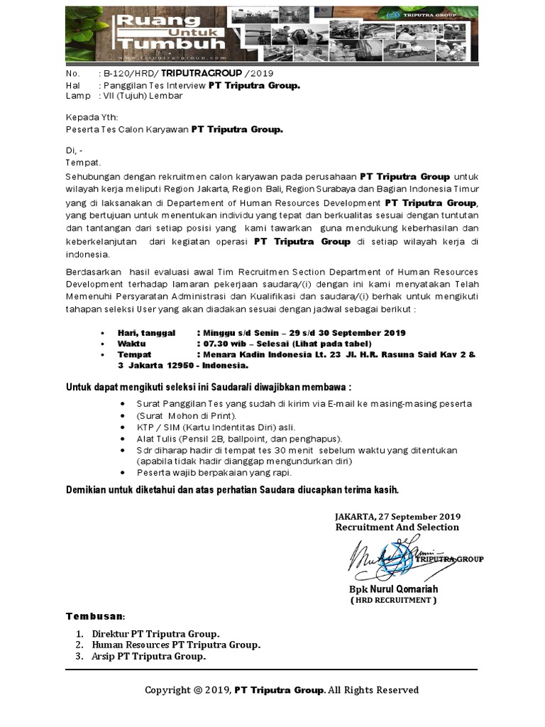 Undangan Interview PT Triputra Group - Jakarta PDF | PDF
