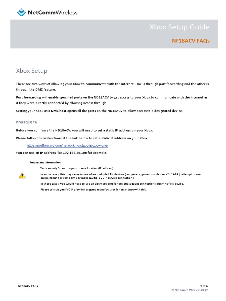 NF18ACV XBox Setup Guide PDF | PDF | Port (Computer Networking) | Web Page