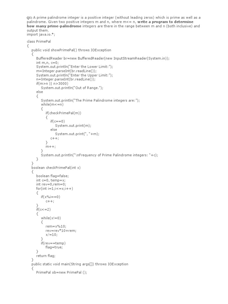 Find Prime Palindromes Between Limits | PDF | Software Engineering | Areas Of Computer Science