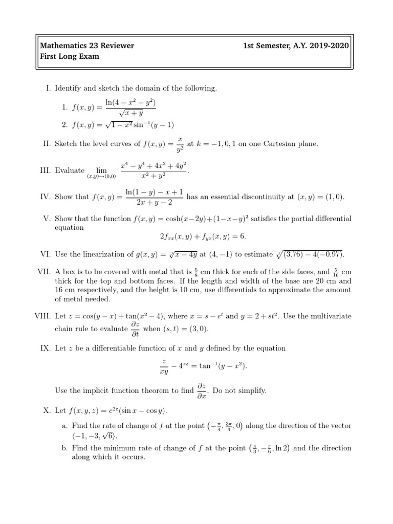 Math 23 LE 1 Reviewer | PDF | Derivative | Function (Mathematics)