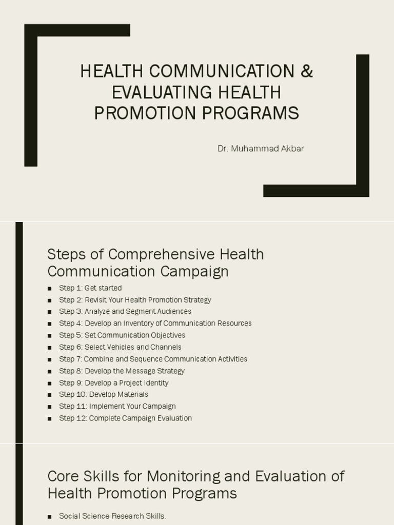 Health Communication & Evaluating Health Promotion Programs | PDF