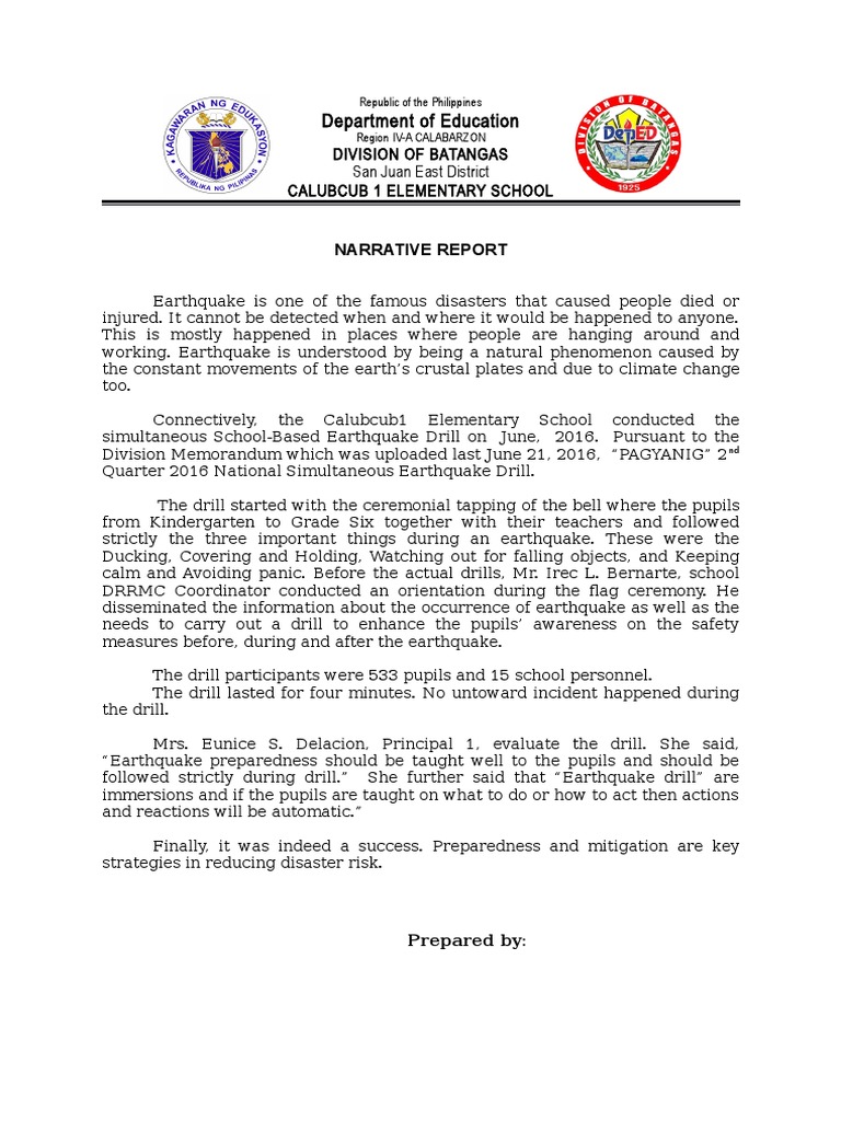 Narrative Report Sample | PDF | Earthquakes | Emergency Management