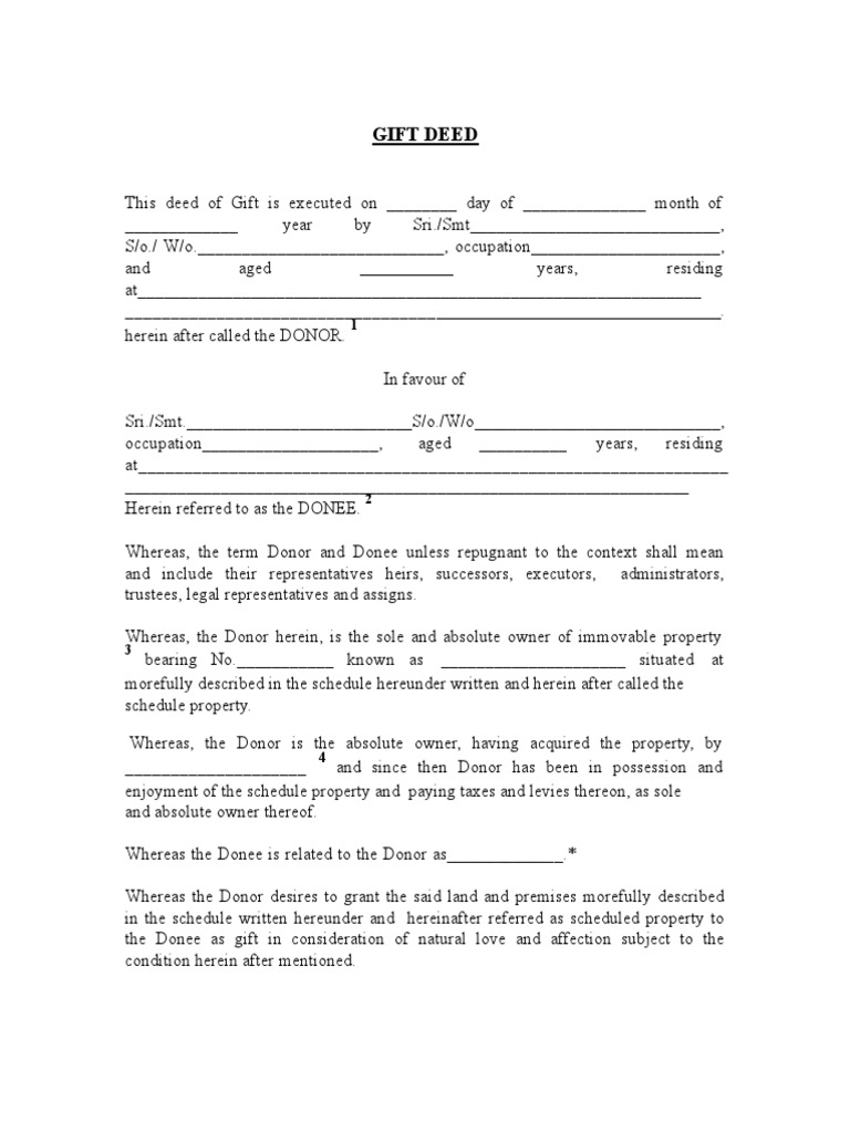 Gift Deed Format | PDF | Deed | Property