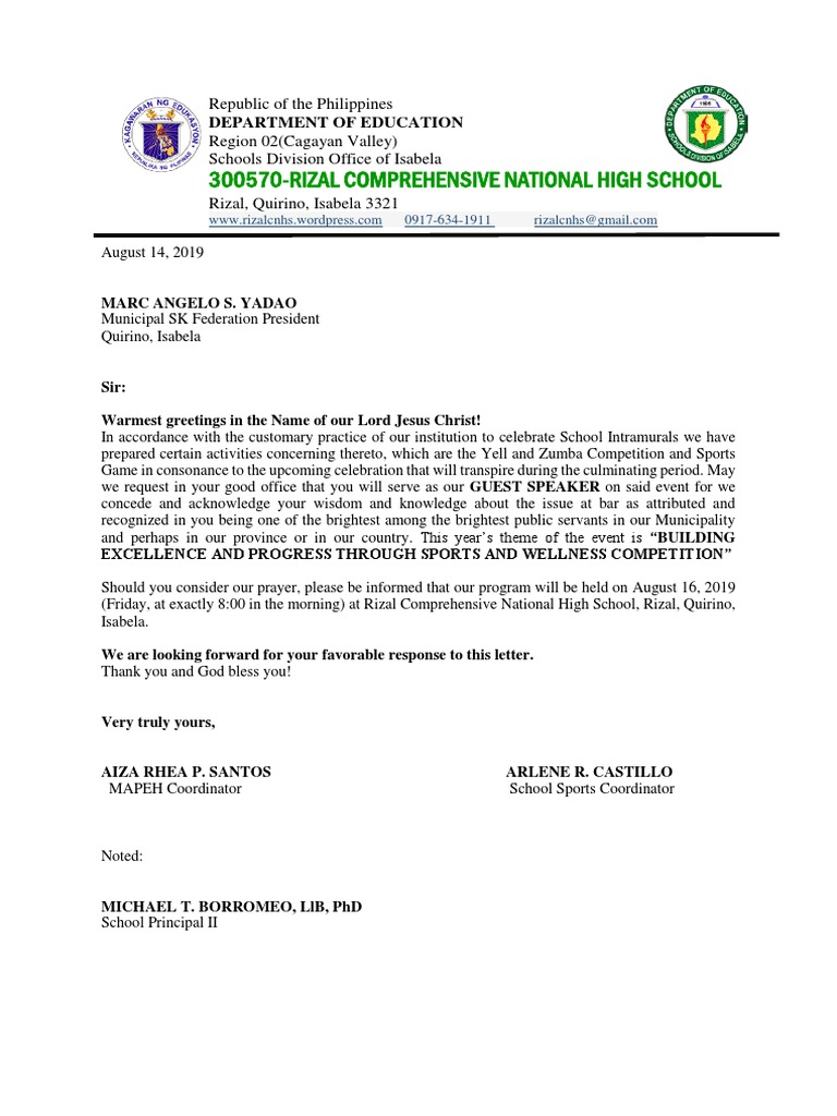 Letter To The Guest Speaker | PDF