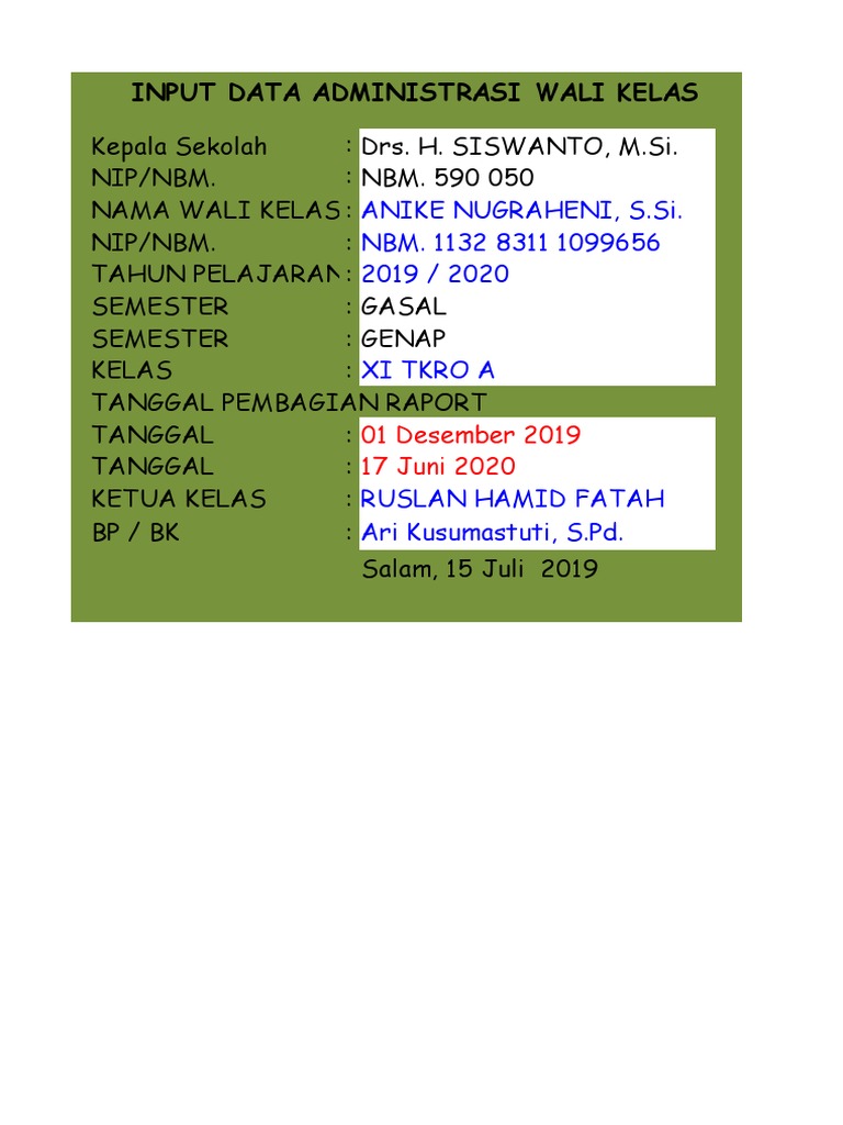 Administrasi Wali Kelas | PDF