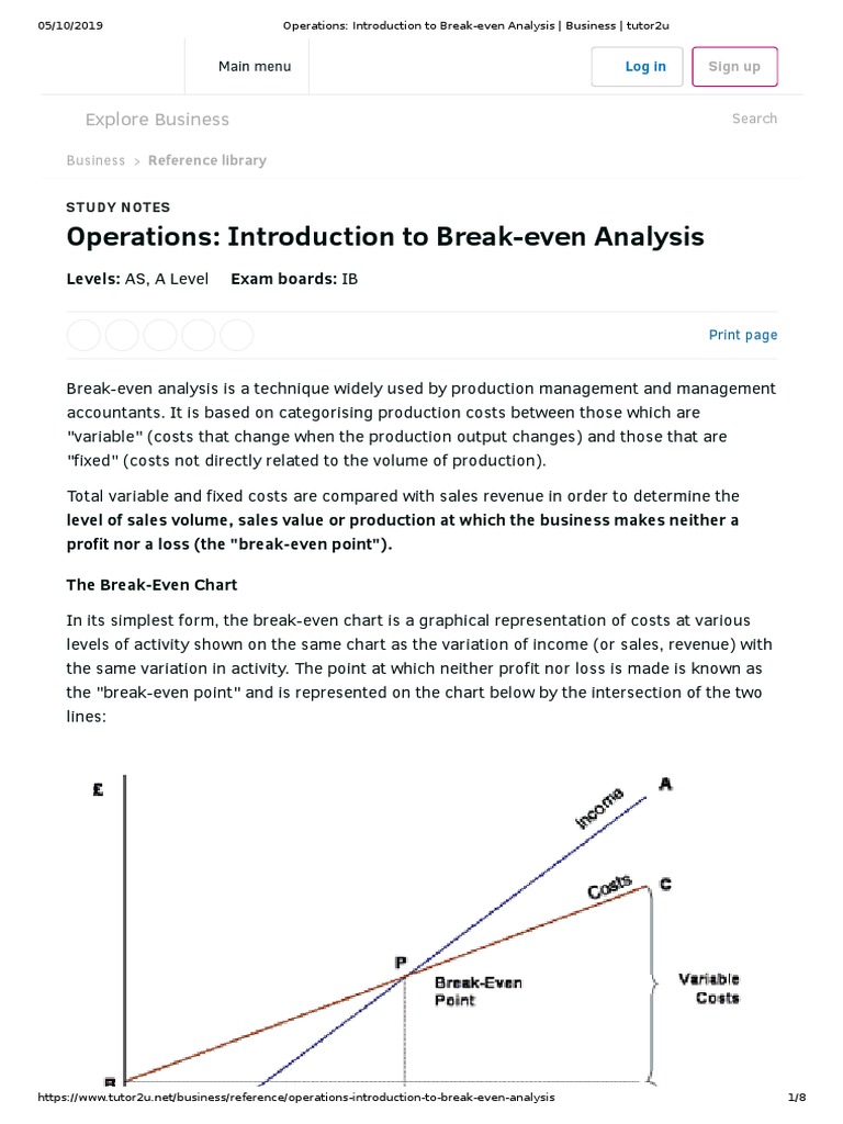 Operations - Introduction To Break-Even Analysis - Business - Tutor2u ...