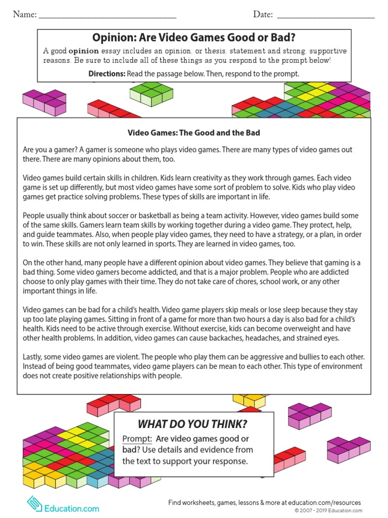 Opinion Are Video Games Good or Bad | PDF | Video Games | Behavioural ...