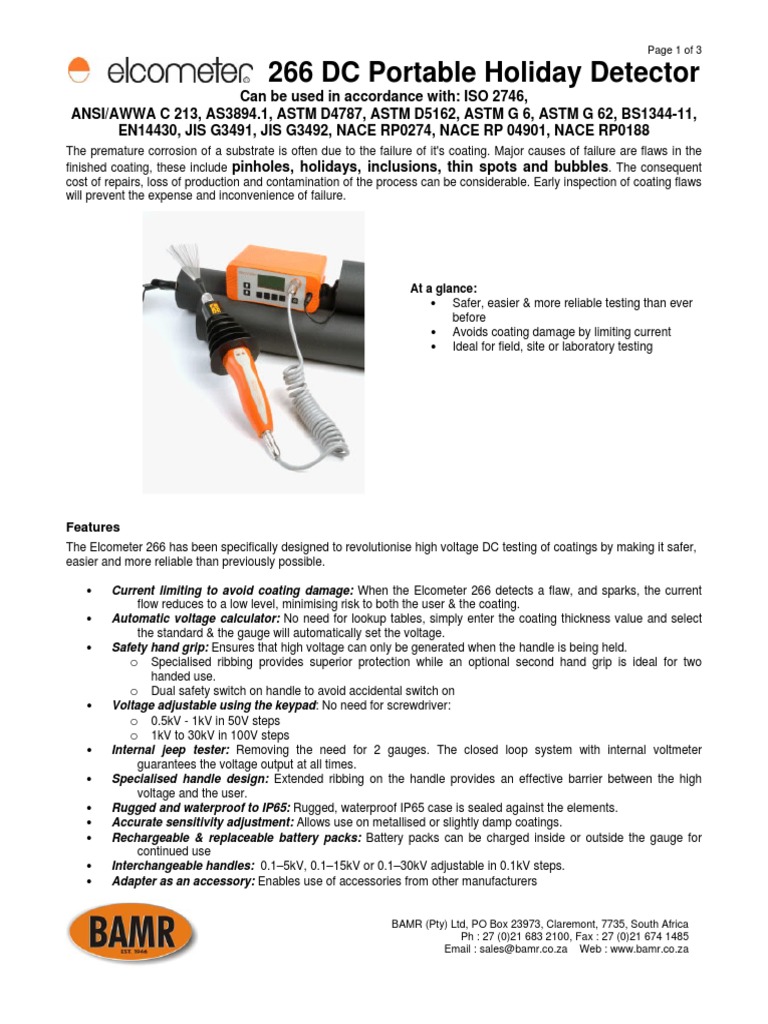 Elcometer 266 DC High Voltage Holiday Detector Data Sheet | PDF | High ...