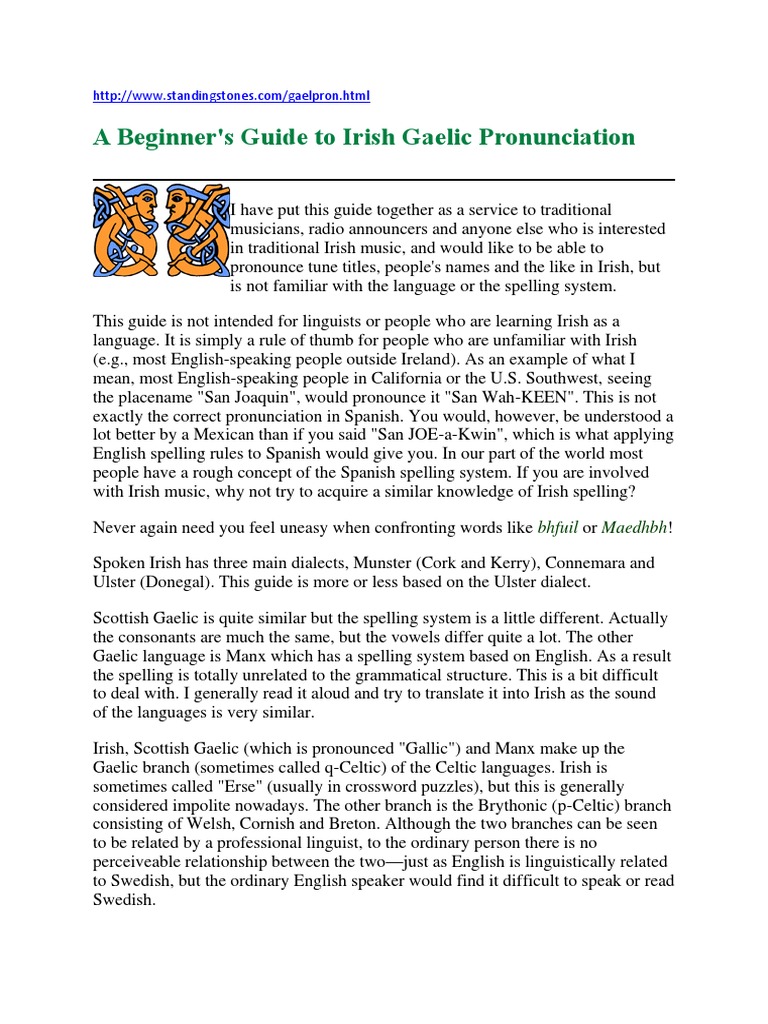 A Beginner's Guide To Irish Gaelic Pronunciation: Bhfuil Maedhbh | PDF ...
