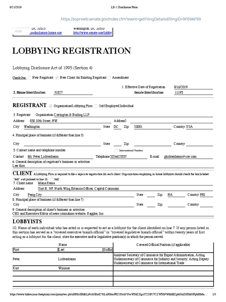 LD-1 Disclosure Form | Download Free PDF | Lobbying In The United ...