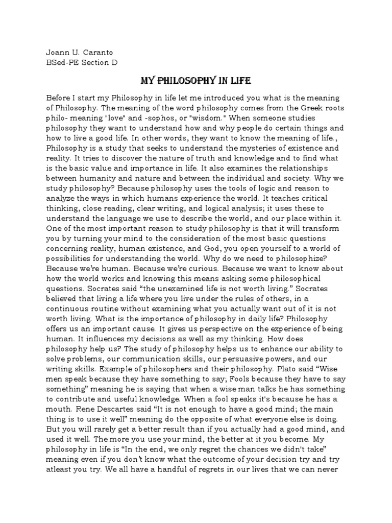 My Philosophy in Life | PDF | Reason | Existence