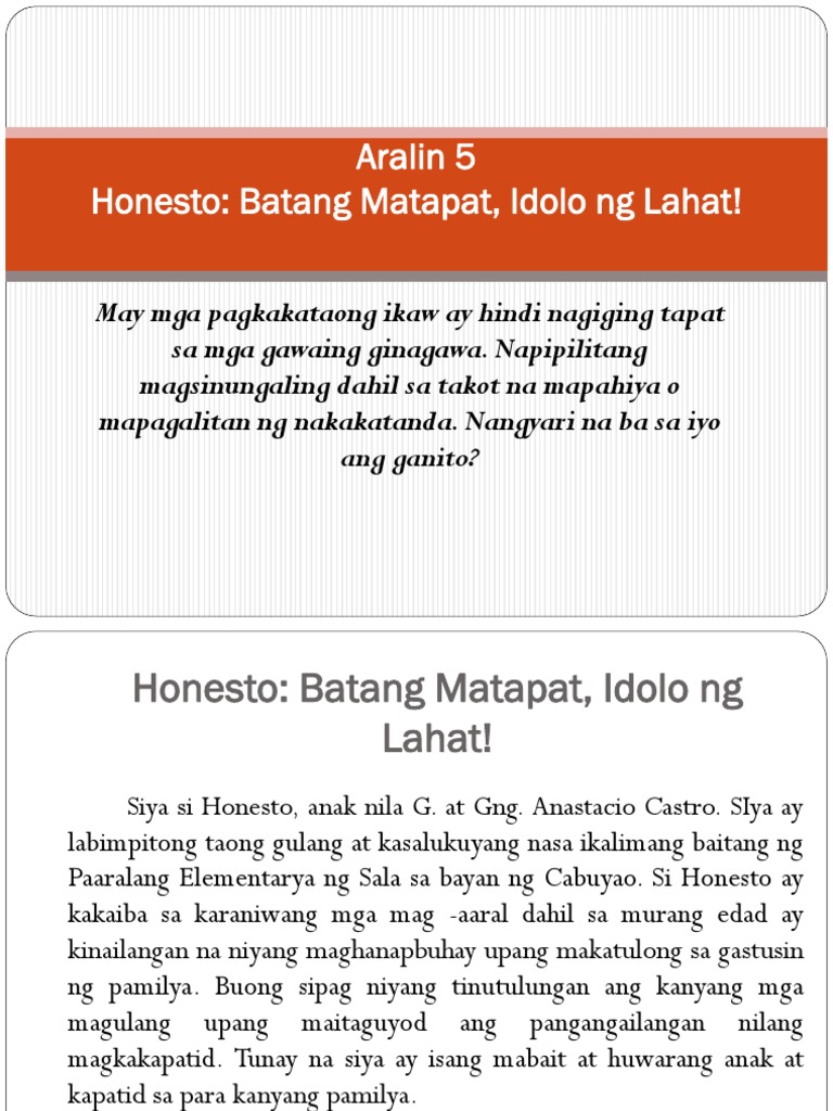 Aralin 5 Honesto: Batang Matapat, Idolo NG Lahat! | PDF