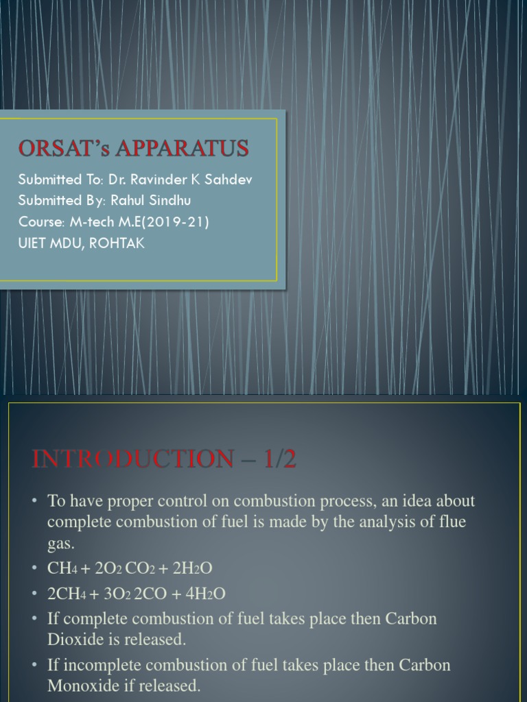 Orsat Apparatus for Flue Gas Analysis | PDF | Carbon Dioxide | Combustion
