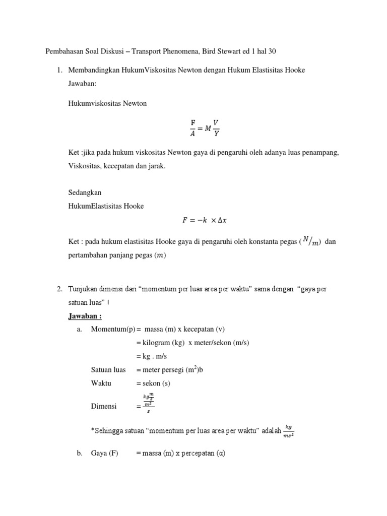 Pembahasan Soal Diskusi Transport Fenomena | PDF