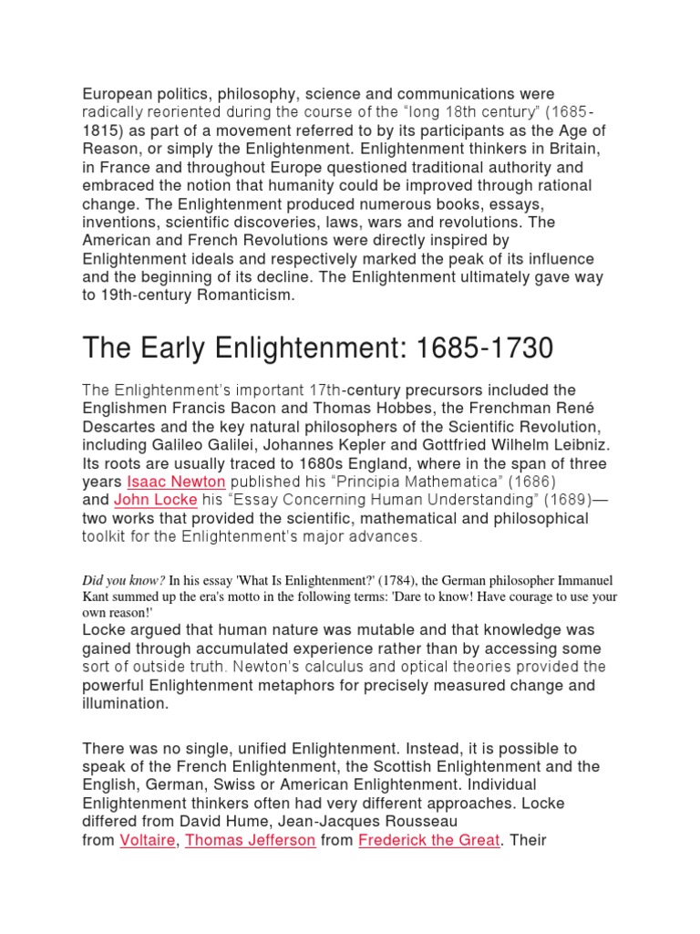 The Early Enlightenment: 1685-1730: Isaac Newton John Locke | PDF | Age ...