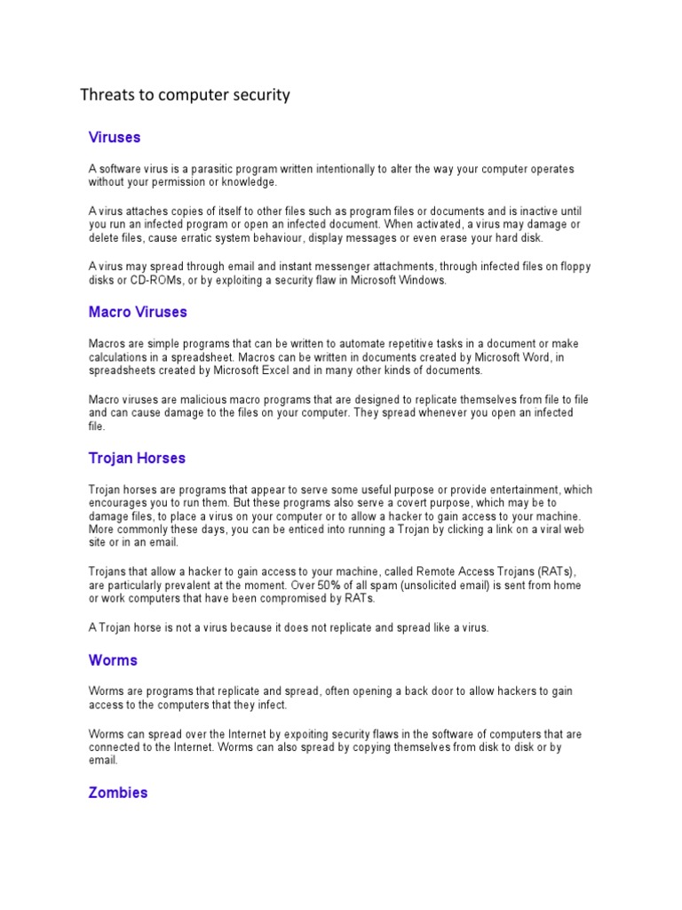 Threats To Computer Security | PDF | Computer Virus | Spyware