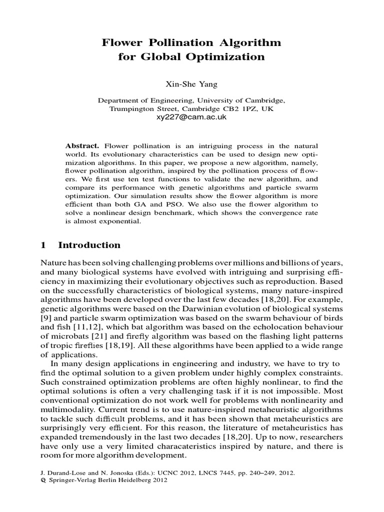 Flower Pollination Algorithm For Global Optimization | PDF ...