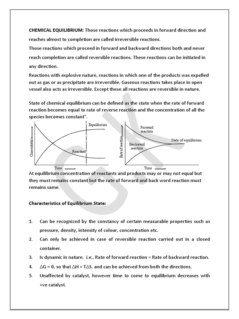 Chemical Equilibrium Short Notes | PDF | Reaction Rate | Solubility