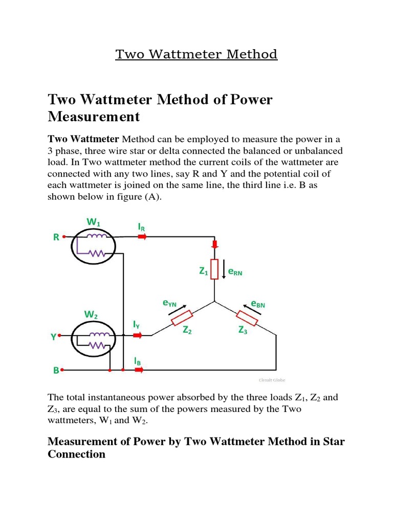 Two Wattmeter Method for Power Measurement | PDF | Electronics ...