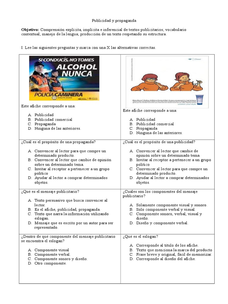 Prueba de Publicidad y Propaganda. Sexto Basico | PDF | Póster | Publicidad