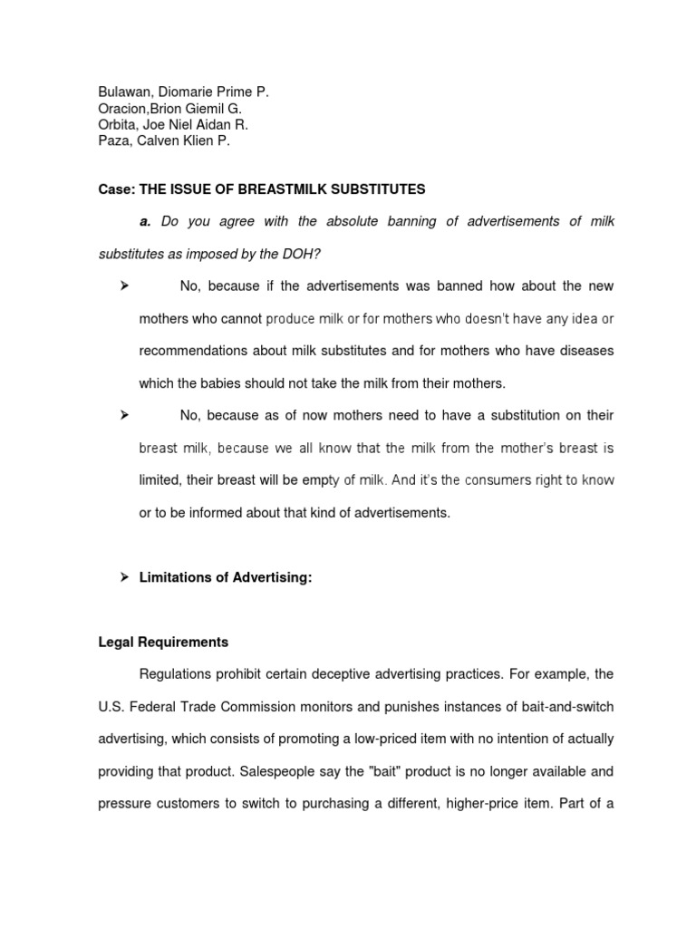 Case: The Issue of Breastmilk Substitutes: A. Do You Agree With The ...