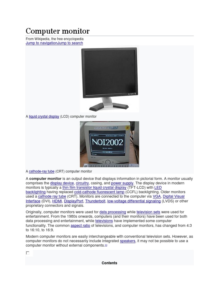 Computer Monitor: From Wikipedia, The Free Encyclopedia | PDF ...