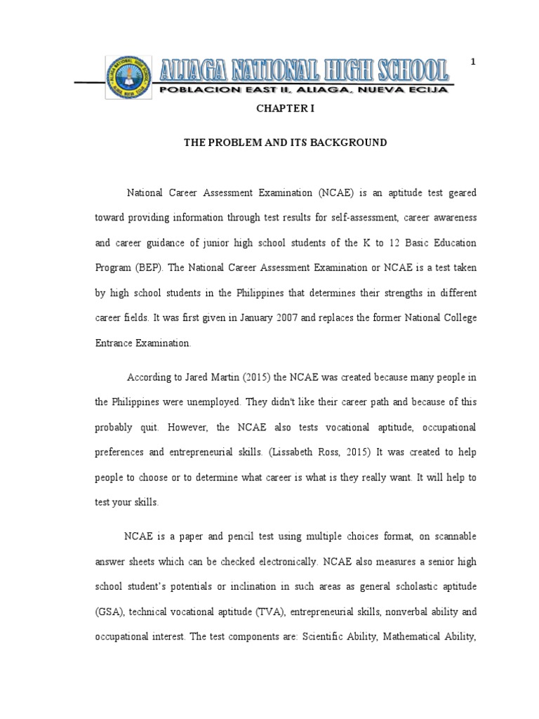 Factors Affecting The National Career Assessment Examination (NCAE ...