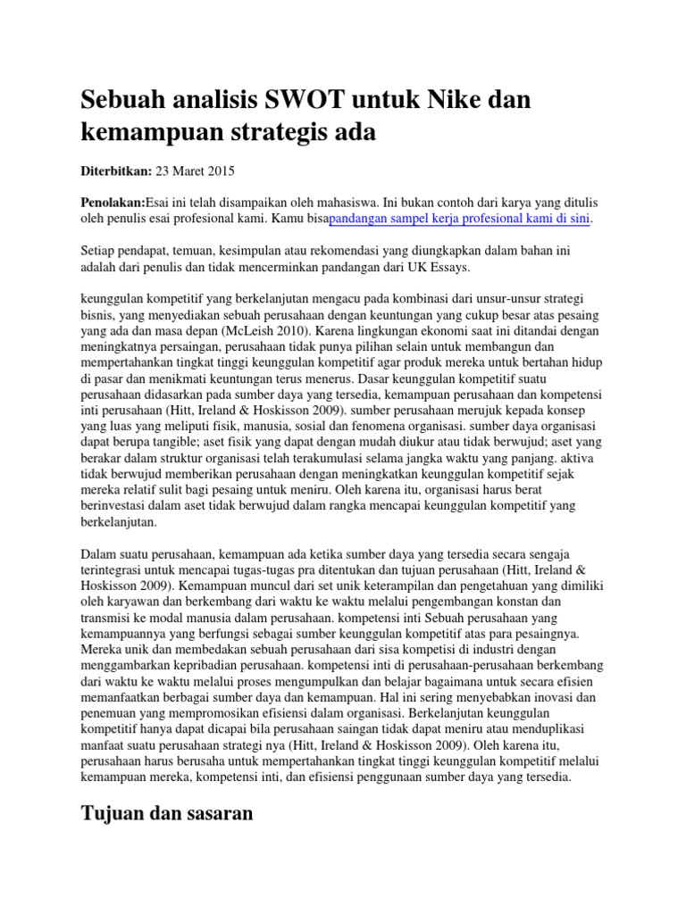 Analisis SWOT Nike dan Strategi Kompetitif | PDF