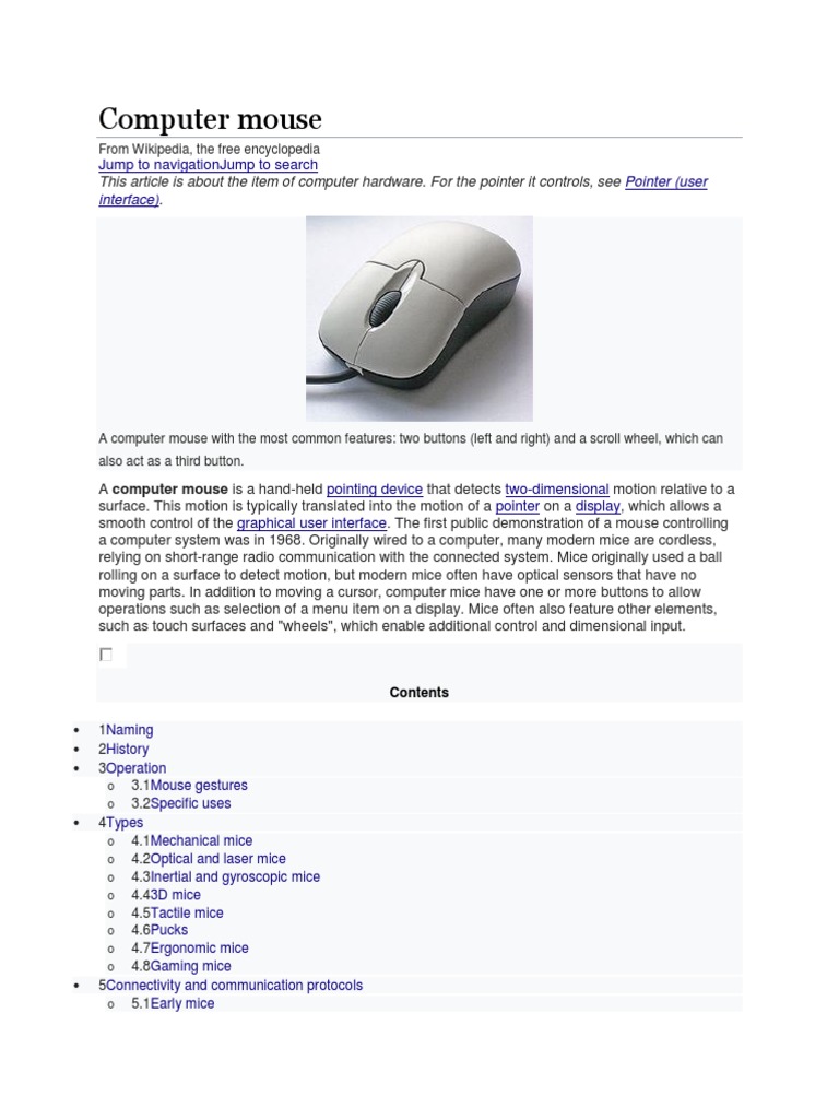 Computer Mouse: Jump To Navigationjump To Search | PDF | Graphical User ...
