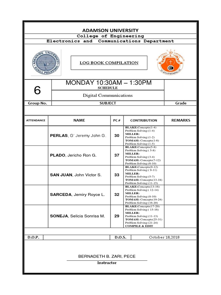 Log Book Compilation for Digital Communications Group at Adamson ...