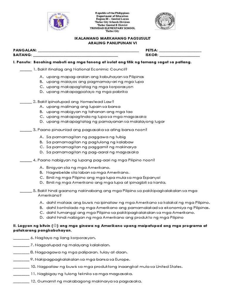2nd Quarter Test in AP 6 | PDF