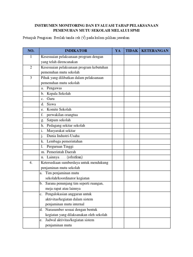 Instrumen Monev Pelaksanaan | PDF | Karier & Perkembangan