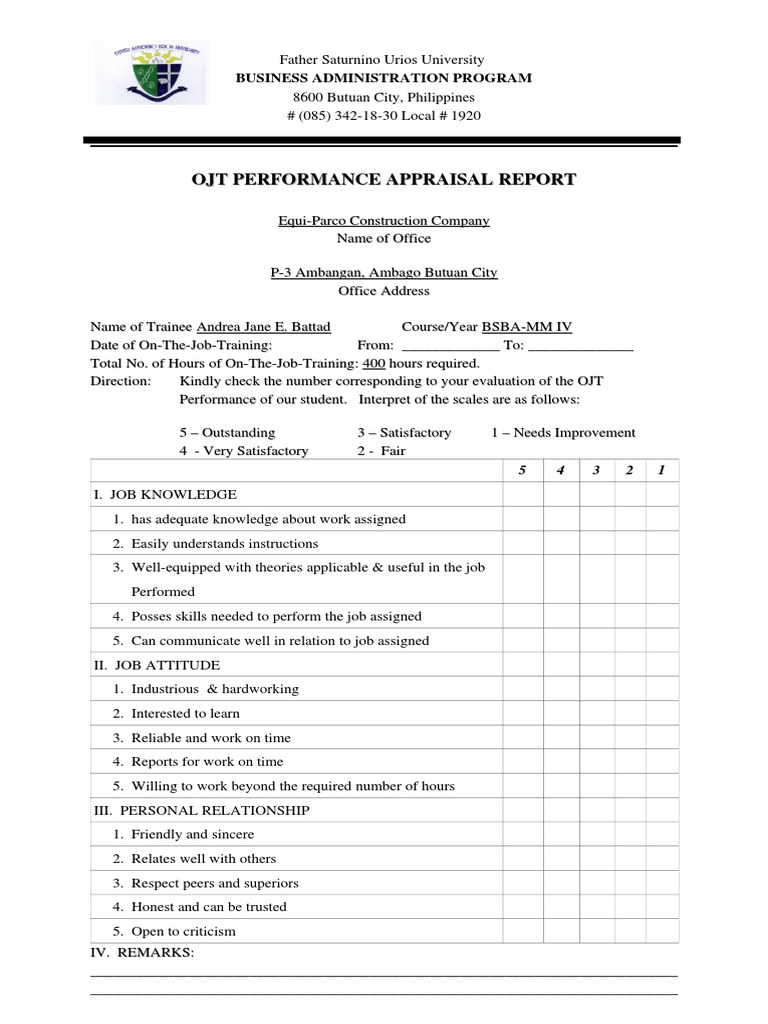 OJT Performance Appraisal Report | PDF | Behavior Modification | Learning