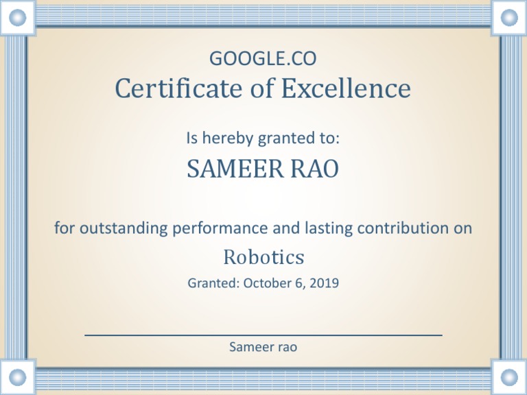 Certificate of Robotics | PDF