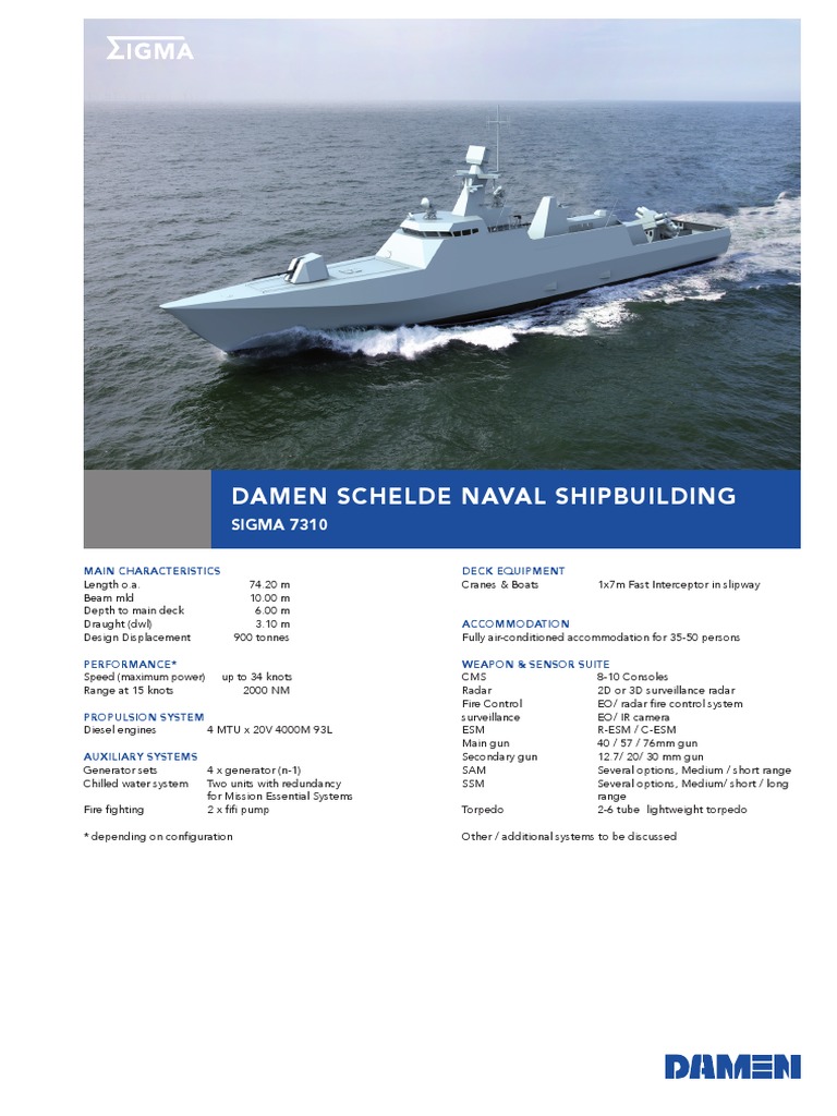 Product Sheet Sigma Corvette 7310 | PDF | Ships | Naval Warfare