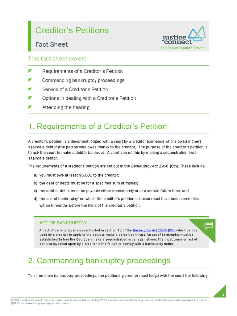 Creditors Petitions | PDF | Bankruptcy | Judgment (Law)