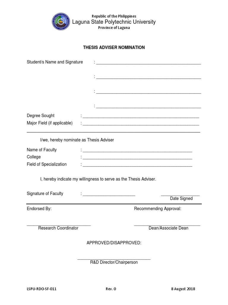 011 Thesis Adviser Nomination Form | PDF