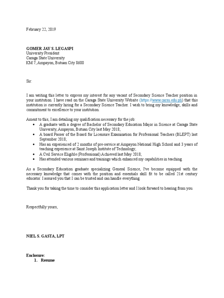 Application Letter and Resume Purposive Communication | PDF | Secondary ...