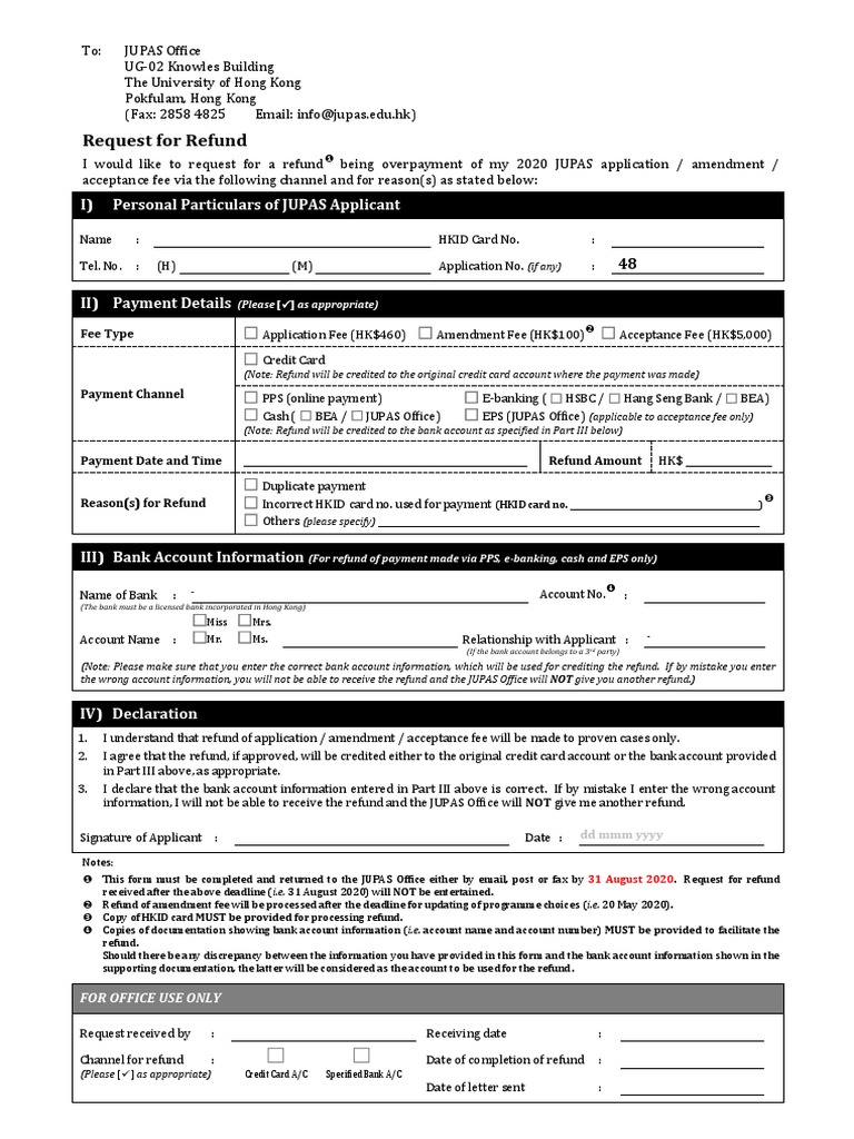 Request for Refund Form | PDF | Payments | Credit Card