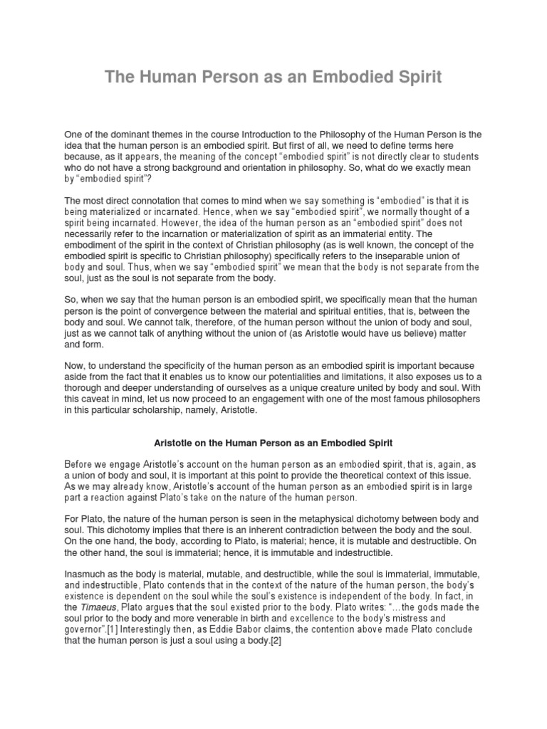 The Human Person As An Embodied Spirit | PDF | Soul | Aristotle