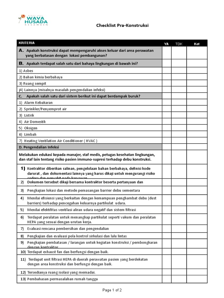 Checklist Pra-Konstruksi Kesehatan dan Keselamatan | PDF